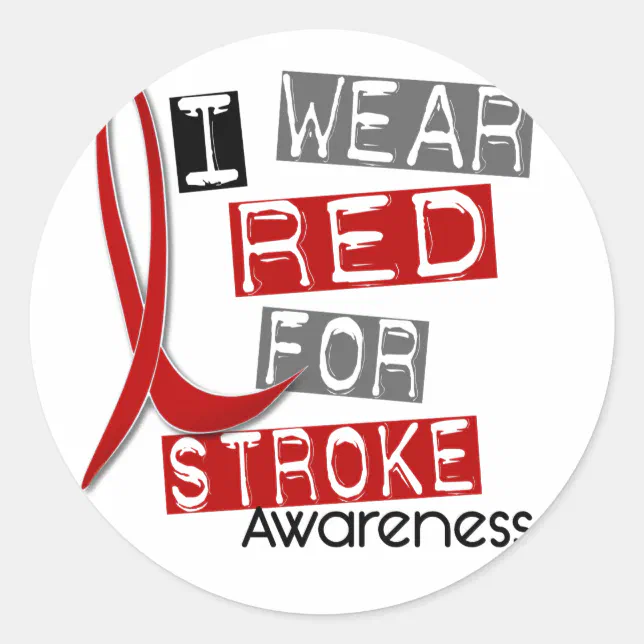 Stroke I WEAR RED FOR AWARENESS 37 Classic Round Sticker | Zazzle