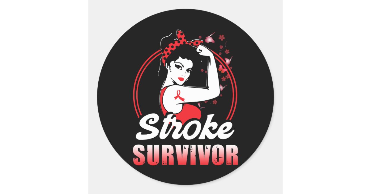 Stroke Survivor Stroke Awareness Red Ribbon Brain Classic Round Sticker ...