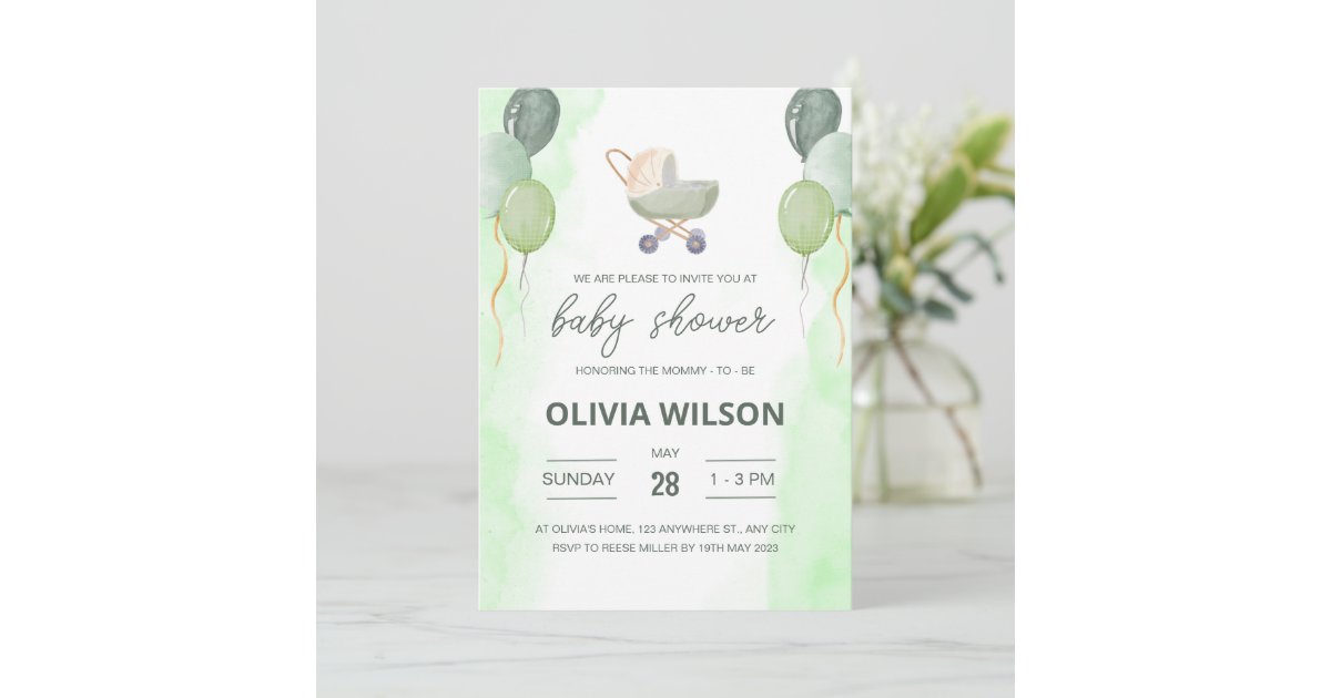 Stroller Baby Shower Invite, Boho Gender Neutral Invitation | Zazzle