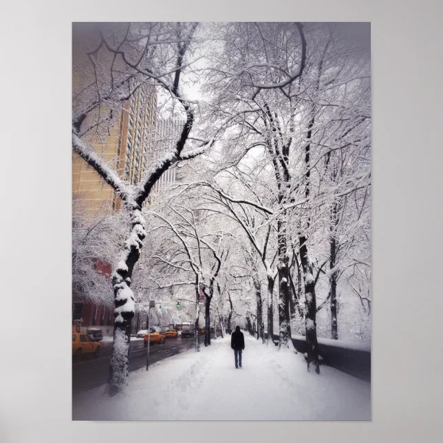 Strolling A Snowy City Sidewalk Poster | Zazzle