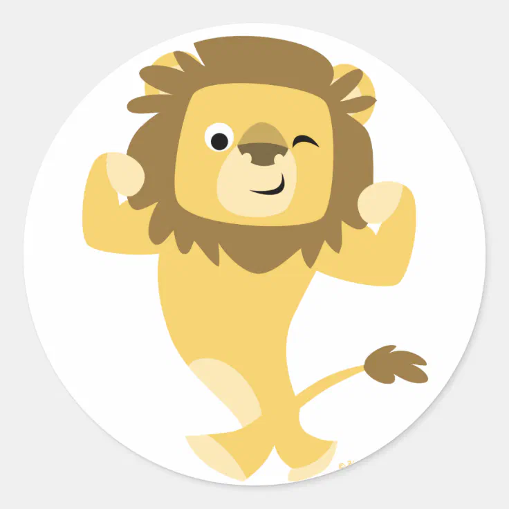 Strong Cartoon Lion round sticker | Zazzle