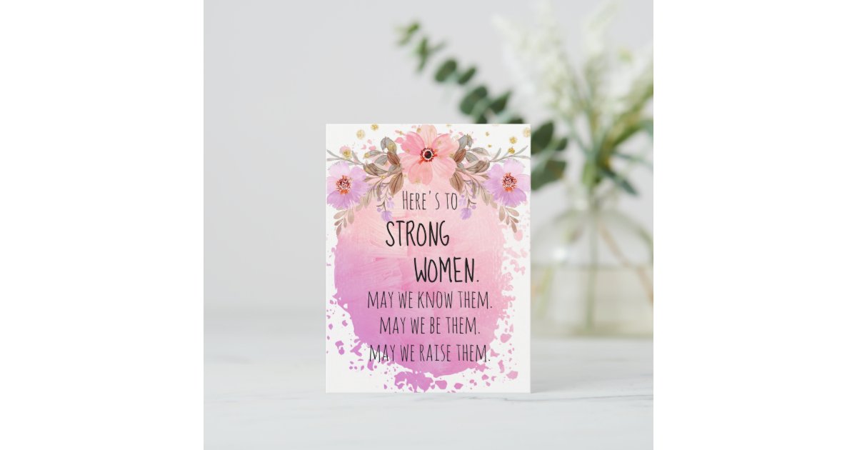 Strong Woman Pink Lilac Floral Glitter Motivation Postcard | Zazzle