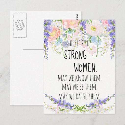 Strong Women Blush Pink Peonies Blue Delphinium Postcard | Zazzle