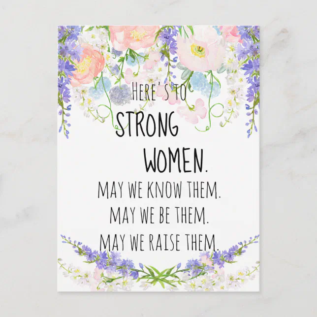 Strong Women Blush Pink Peonies Blue Delphinium Postcard | Zazzle
