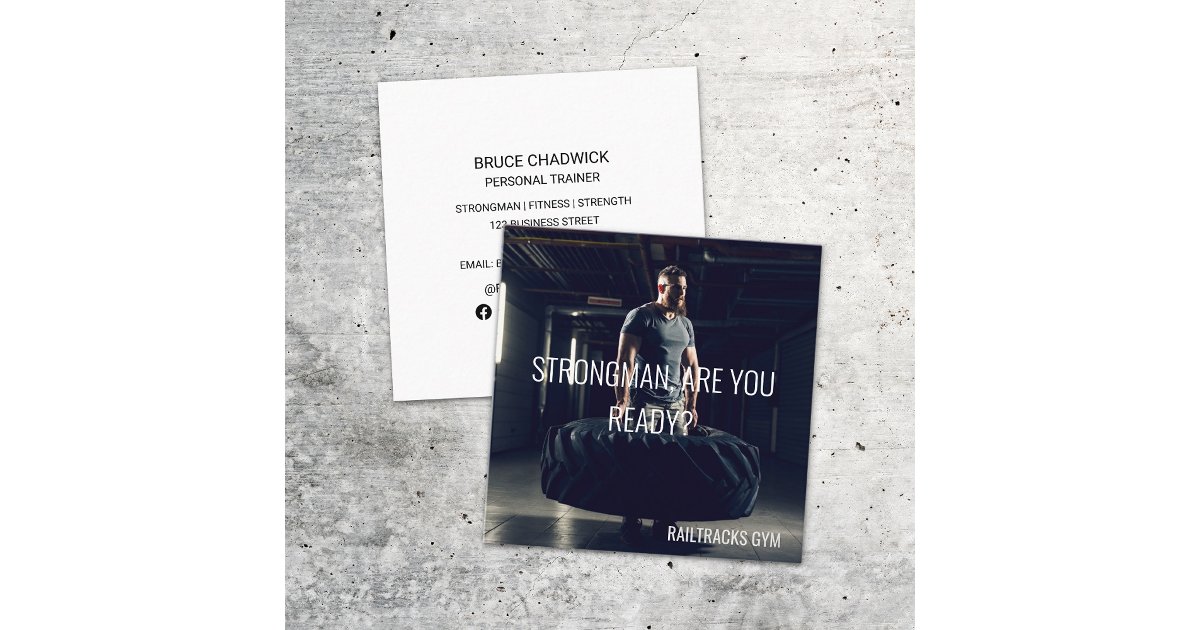 Strongman Gym Sports Fitness Personal Trainer Square Business Card | Zazzle