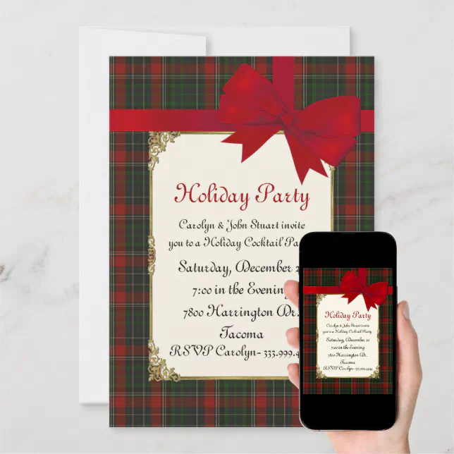 Stuart Clan Tartan Plaid Custom Christmas Party Invitation | Zazzle