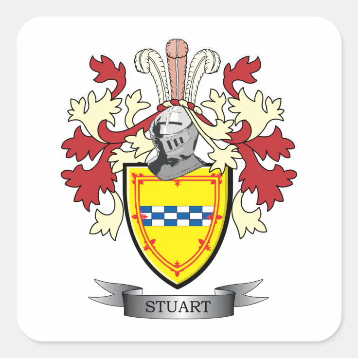 Stuart Family Crest Coat of Arms Square Sticker | Zazzle