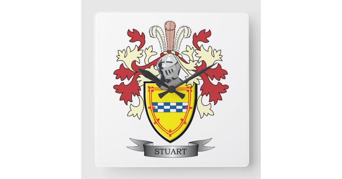 Stuart Family Crest Coat of Arms Square Wall Clock | Zazzle