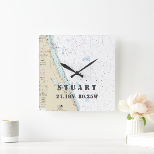 Stuart FL Latitude Longitude Nautical Chart Square Wall Clock | Zazzle