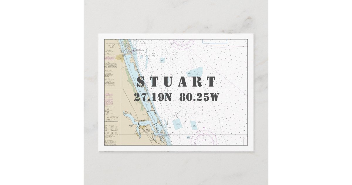 Stuart FL Nautical Chart Latitude Longitude Postcard | Zazzle