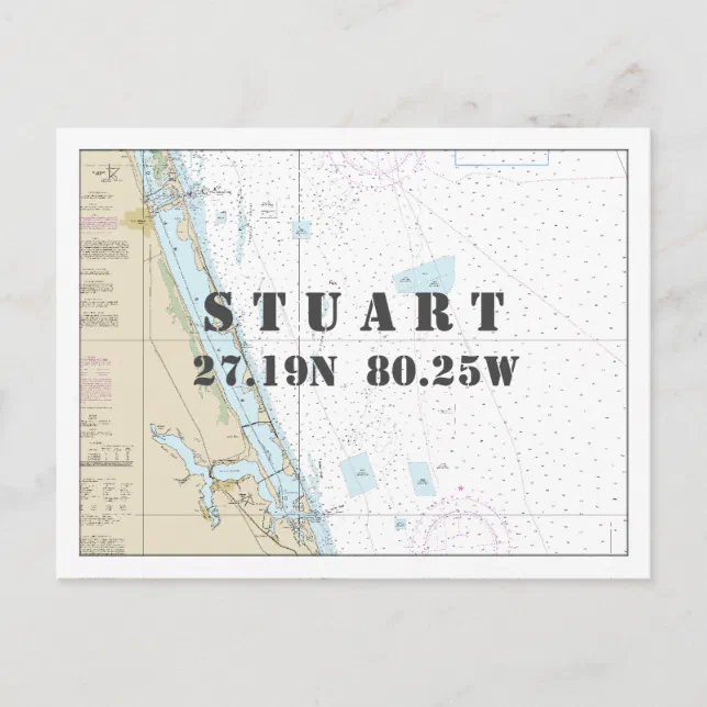 Stuart FL Nautical Chart Latitude Longitude Postcard | Zazzle