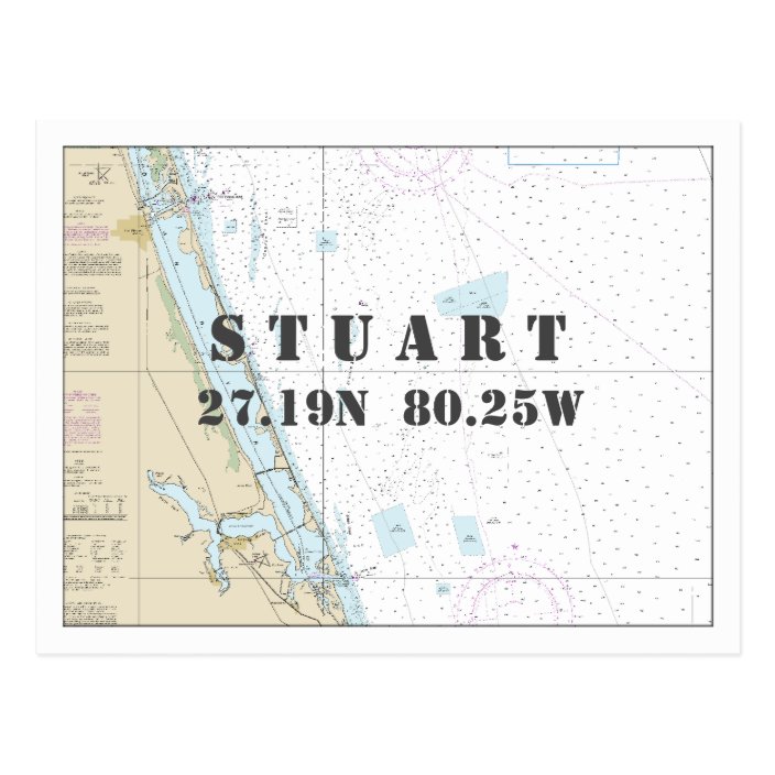 Stuart FL Nautical Chart Latitude Longitude Postcard | Zazzle.com