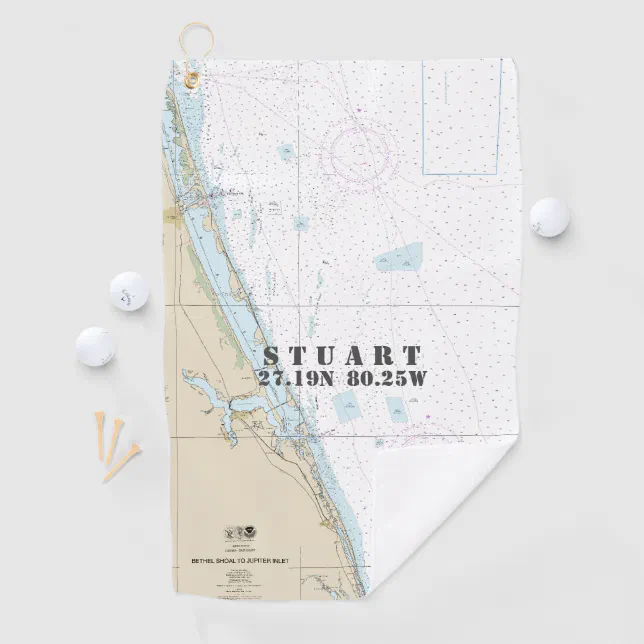 Stuart Florida Nautical Chart Latitude Longitude Golf Towel | Zazzle