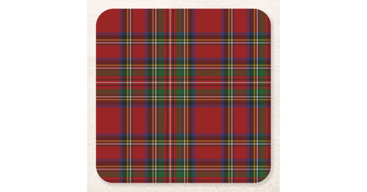 Stuart Plaid Tartan Christmas Square Paper Coaster | Zazzle