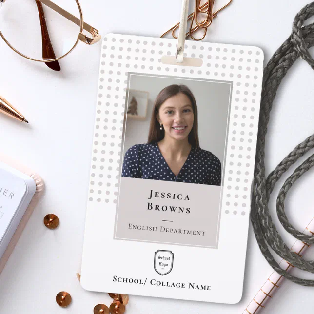 Student/ Employee School Photo Logo QR code White Badge | Zazzle