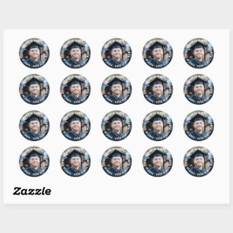 Student graduation full photo modern classic round sticker | Zazzle