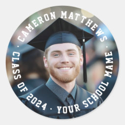 Student graduation full photo modern classic round sticker | Zazzle
