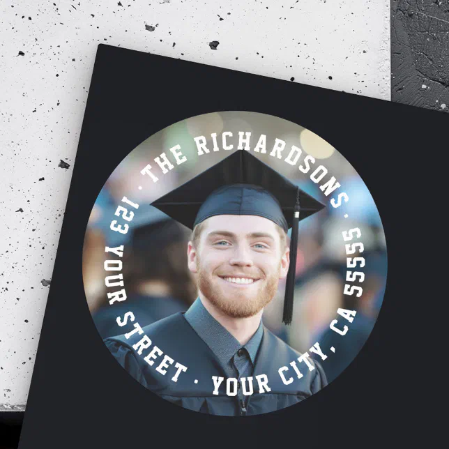 Student graduation full photo return address label | Zazzle