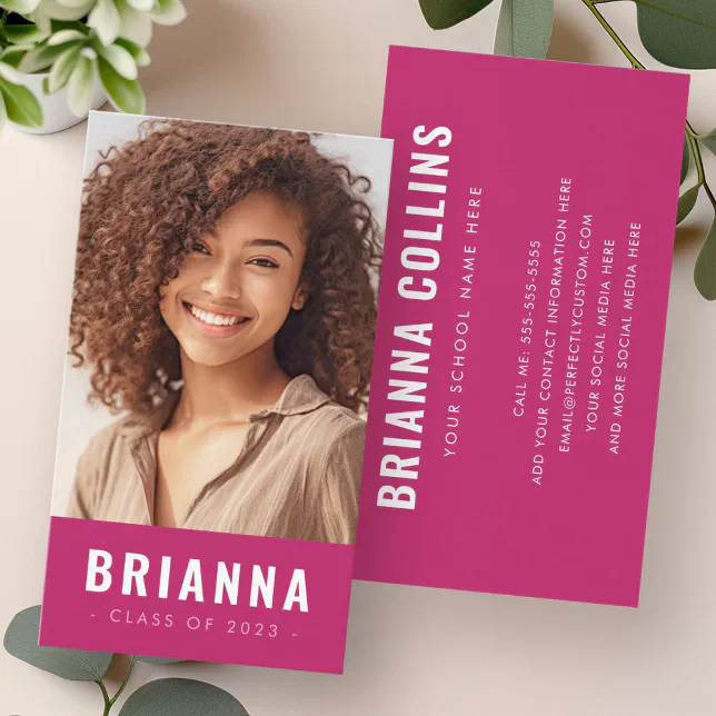 Student graduation networking photo fuchsia business card | Zazzle