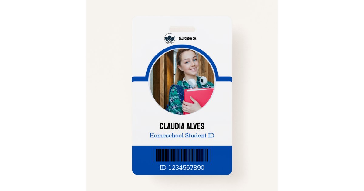 Student ID Card | Blue and White Homeschool ID Badge | Zazzle