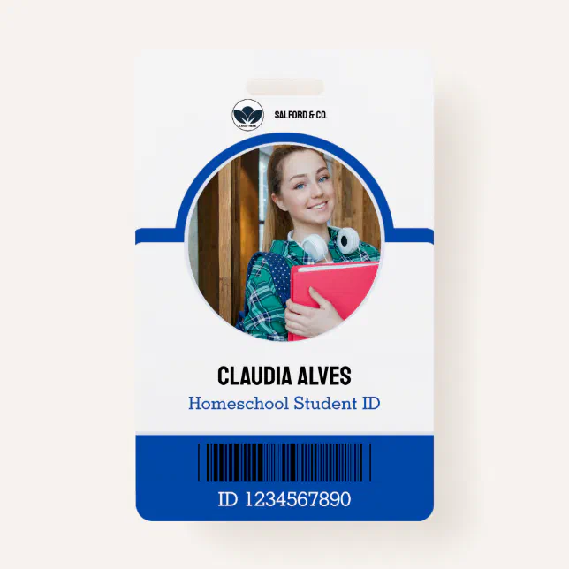 Student ID Card | Blue and White Homeschool ID Badge | Zazzle