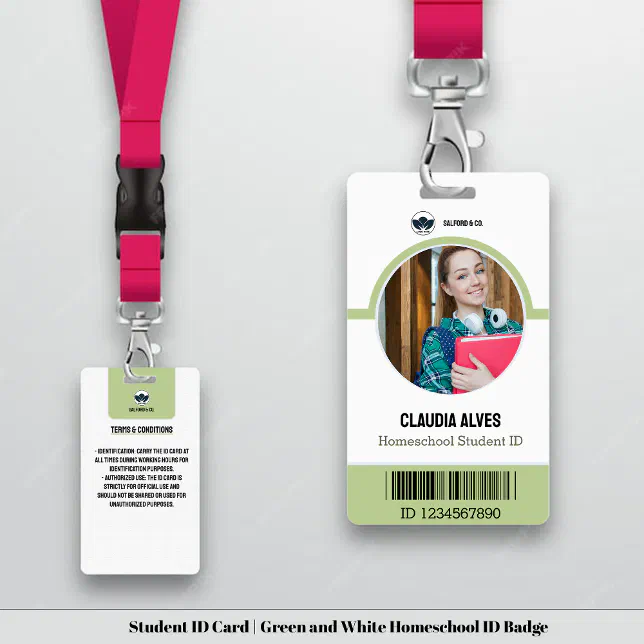 Student ID Card | Green and White Homeschool ID Badge | Zazzle