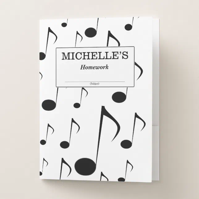 Student Name + Many Musical Notes Pattern Pocket Folder | Zazzle