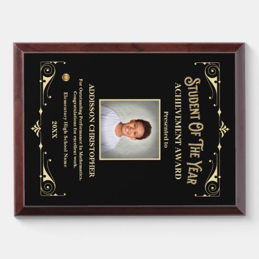 Student Of The Year Photo School Gold Custom Award Plaque | Zazzle