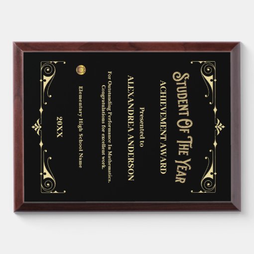 Student Of The Year School Gold Personalize Award Plaque | Zazzle
