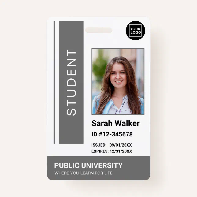 Student photo ID school university grey Badge | Zazzle