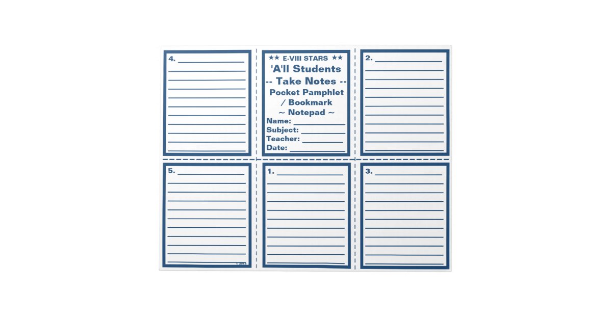 Student "Take Notes" Pocket Pamphlets / Bookmarks Notepad | Zazzle