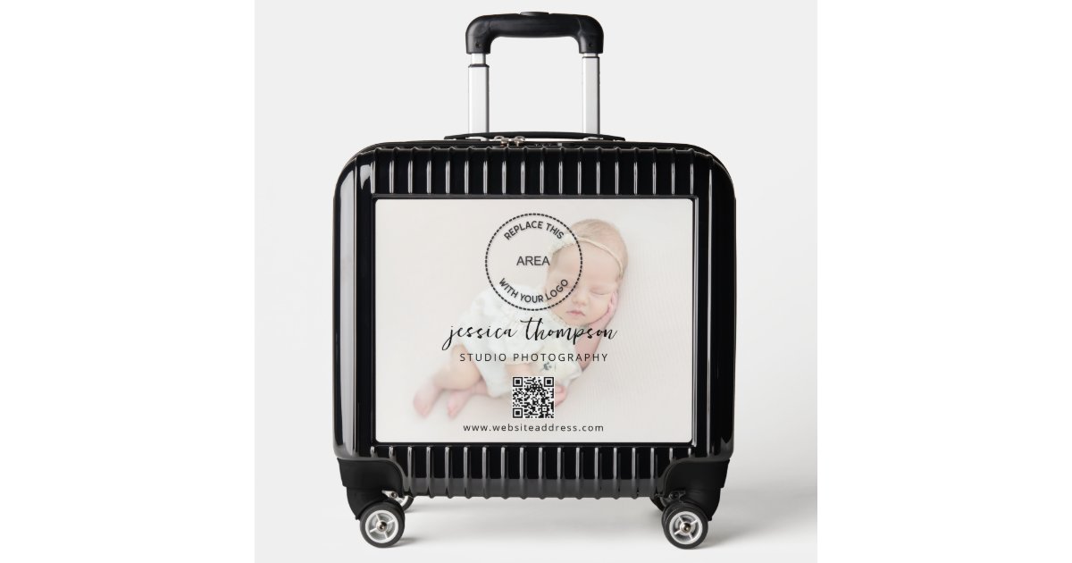 Studio Photography Photo Overlay Name Logo QR Luggage | Zazzle