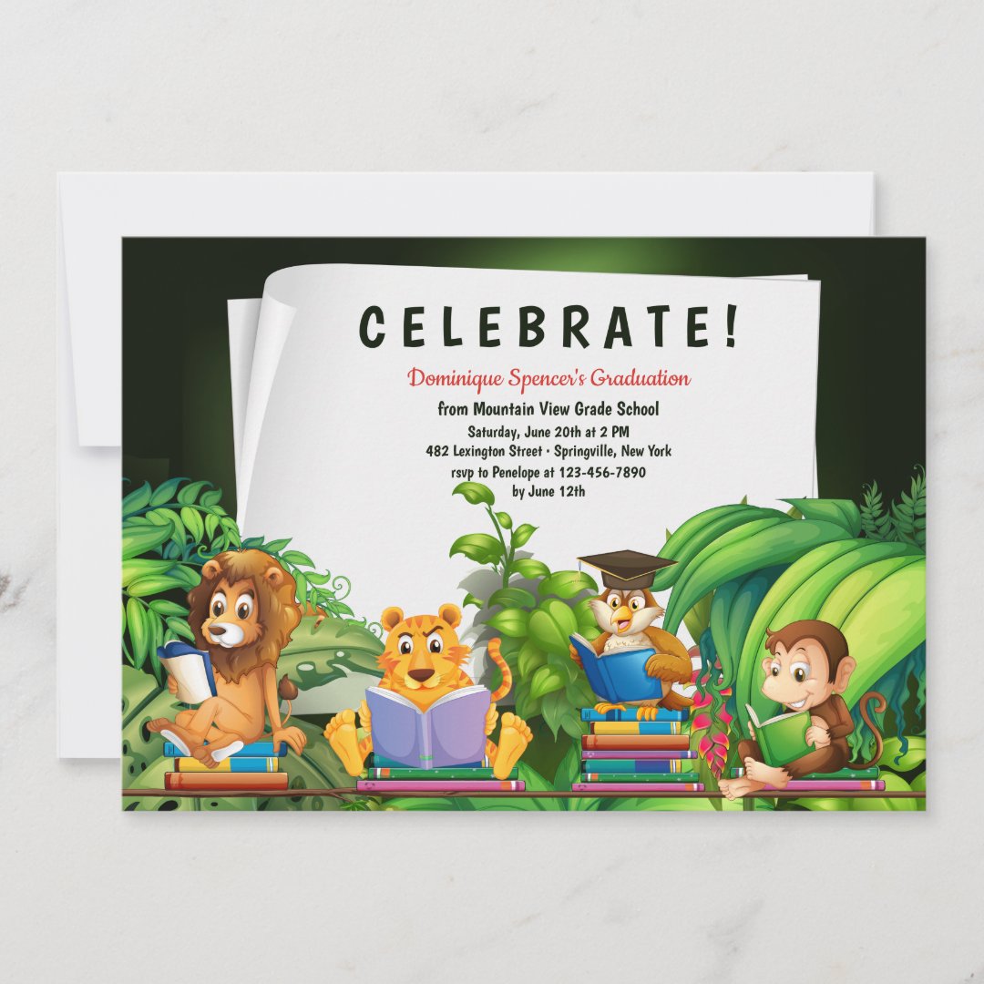 Studious Jungle Animals Graduation Invitation | Zazzle
