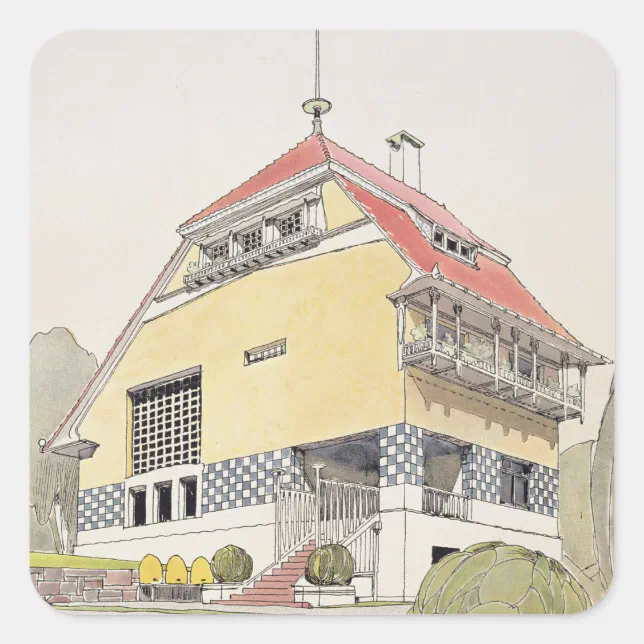 Study for Olbrich's House, Darmstadt, from 'Archit Square Sticker | Zazzle