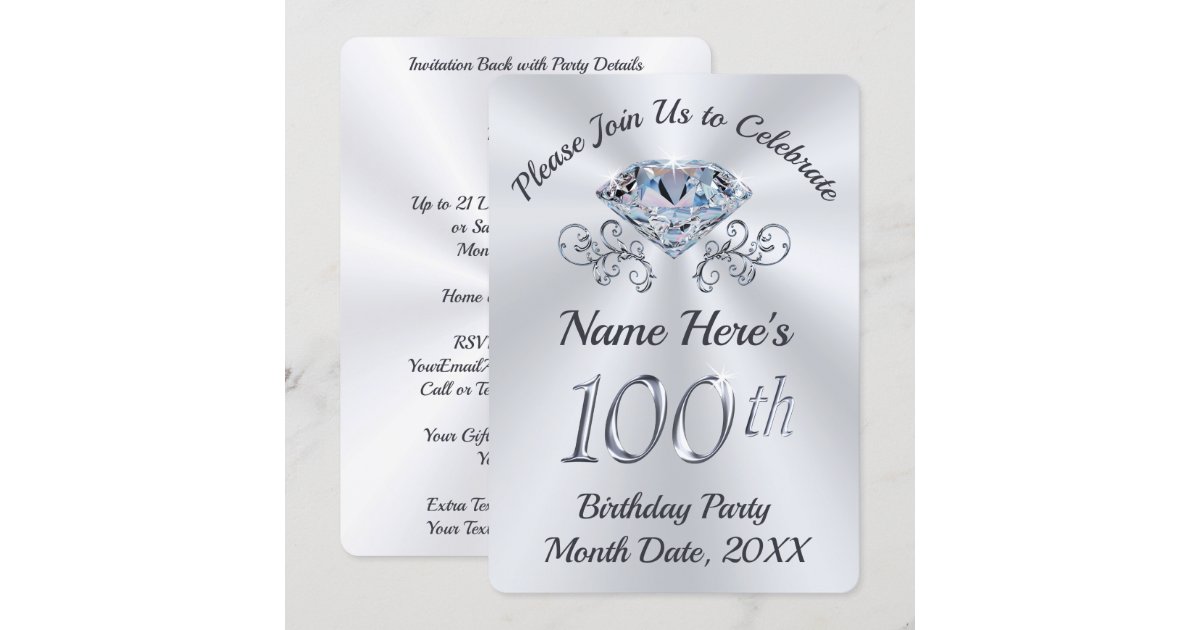 Stunning, 100th Birthday Party Invitations | Zazzle