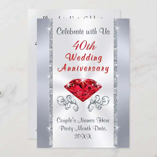 Stunning 40th Ruby Wedding Anniversary Invitations | Zazzle