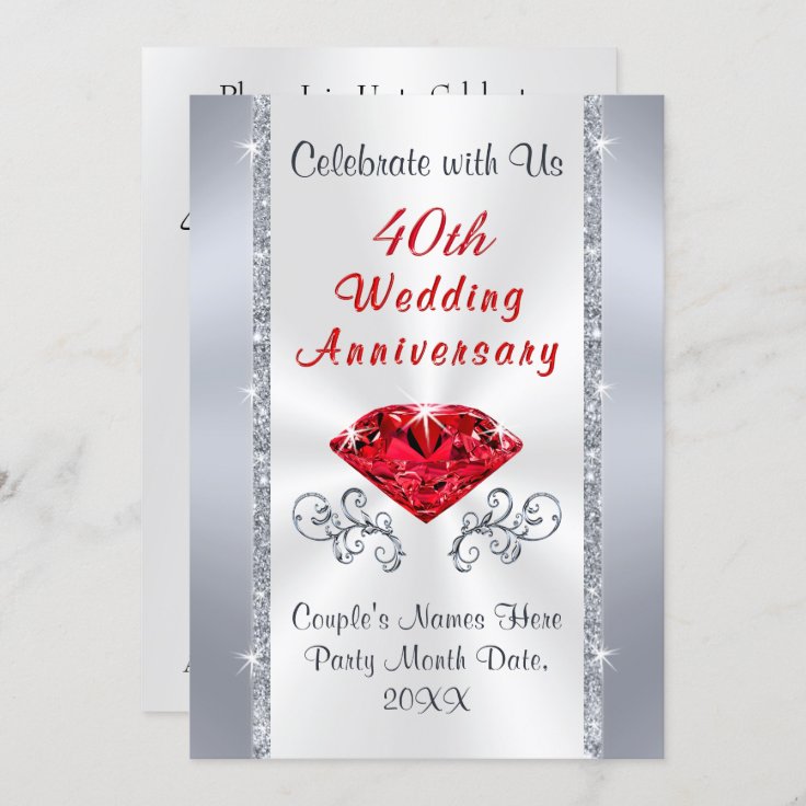 Stunning 40th Ruby Wedding Anniversary Invitations | Zazzle