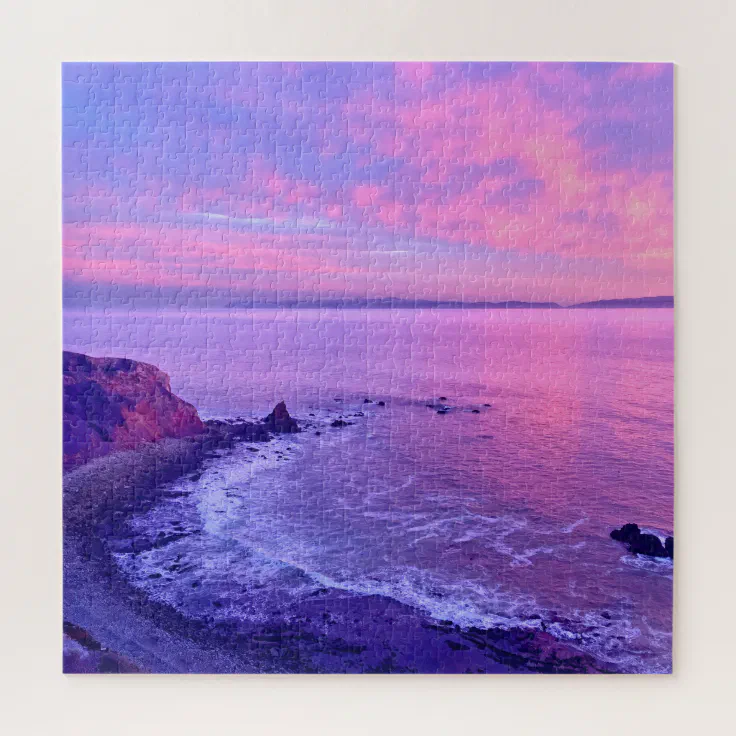 Stunning Beautiful Pink Purple Ocean Sunset Photo Jigsaw Puzzle | Zazzle