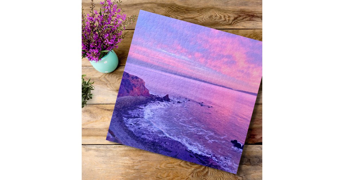 Stunning Beautiful Pink Purple Ocean Sunset Photo Jigsaw Puzzle | Zazzle