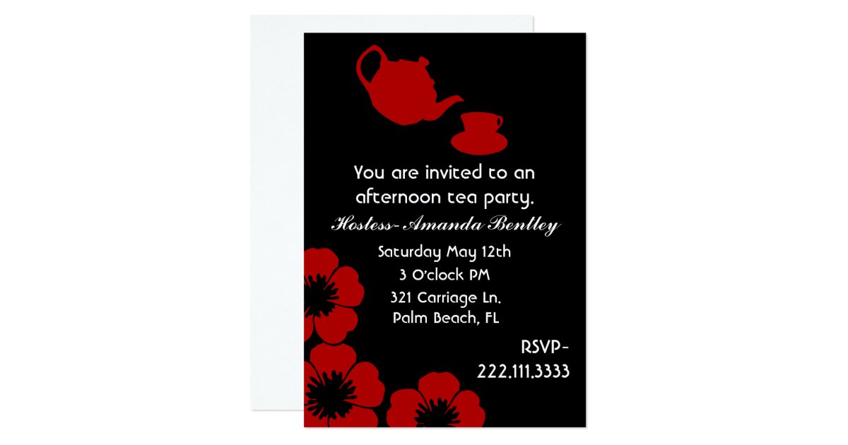Stunning Black and Red Tea Party Invitation | Zazzle.com