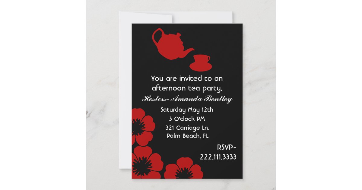 Stunning Black and Red Tea Party Invitation | Zazzle