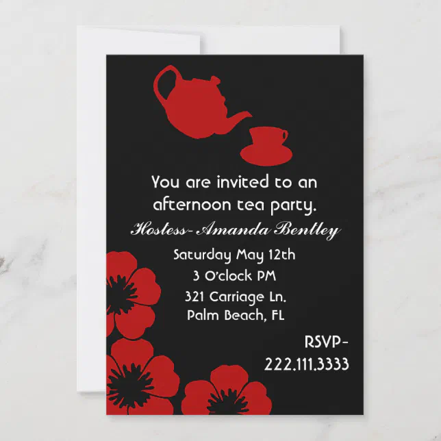 Stunning Black and Red Tea Party Invitation | Zazzle