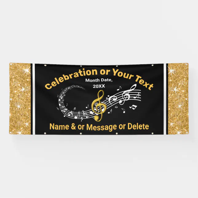 Stunning, Black, Gold and White, Music Note Banner | Zazzle