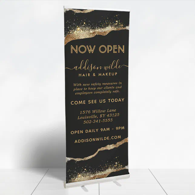Stunning Black Gold Glitter Script Business Retractable Banner | Zazzle
