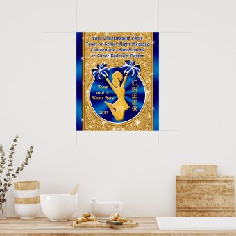 Stunning Blue and Gold Cheer Posters, PERSONALIZED Poster | Zazzle