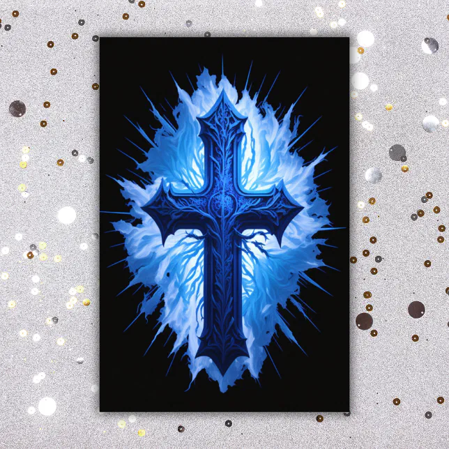 Stunning Blue Christian Cross on black | Photo Print | Zazzle