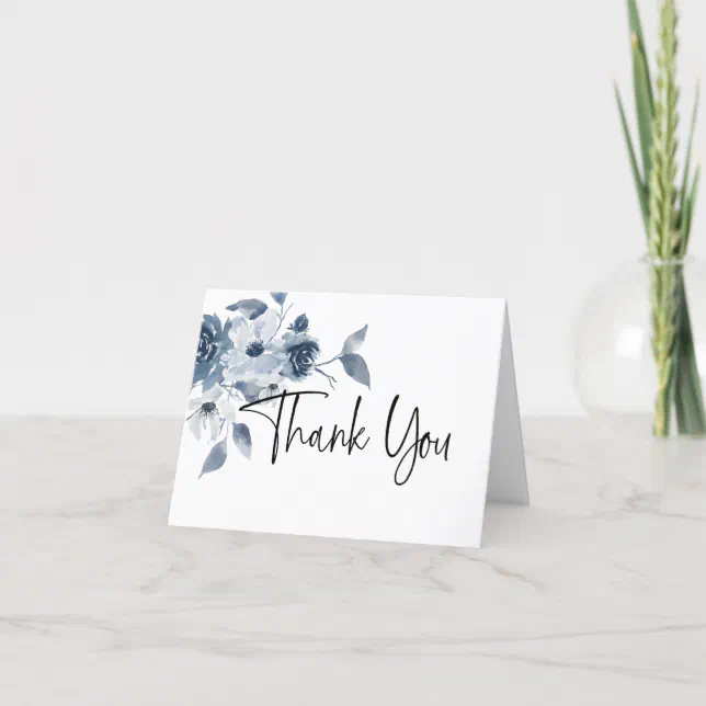 Stunning Blue Watercolor Thank You Card | Zazzle