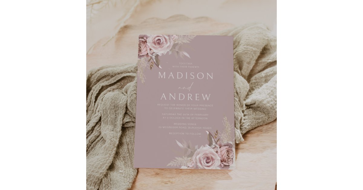 Stunning Boho Dusty Rose Blush Wedding Invitation | Zazzle