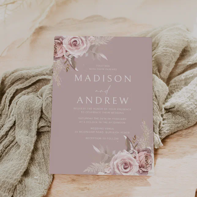 Stunning Boho Dusty Rose Blush Wedding Invitation | Zazzle