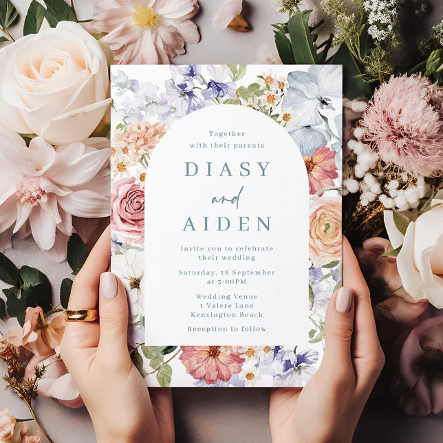 Stunning Botanical Floral Arch Wedding Invitation | Zazzle